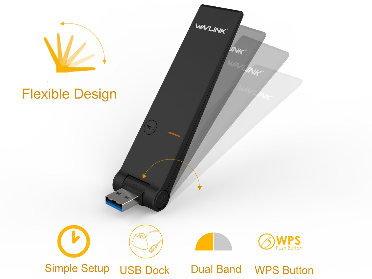 USB3.0 Wireless Adapter,Wavlink 1300Mbps Dual Band USB Wi-Fi Network Adapter with USB Extension Cradle, 802.11AC Network LAN Card 2.4G/400Mbps + 5G/867Mbps, WPS for PC Desktop Windows Mac OS X