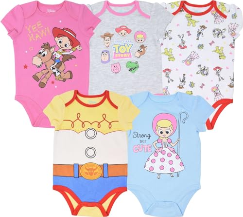 Disney Pixar Toy Story Jessie Bo Peep Newborn Baby Girls 5 Pack Short Sleeve Bodysuits Toy Story Newborn
