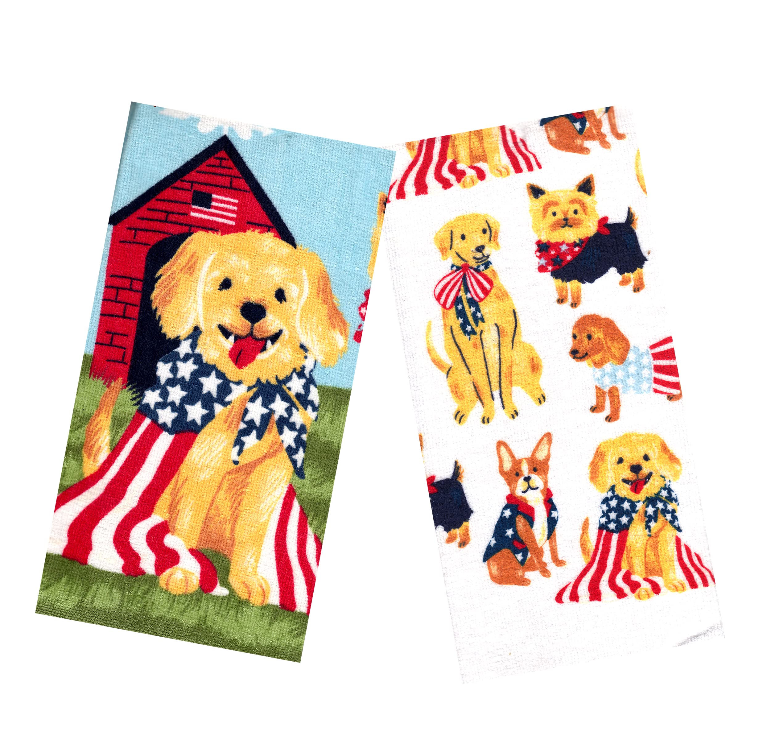 4th of July USA Home Decor Patriotic Puppy Dog Yellow Lab Kitchen Towel Set