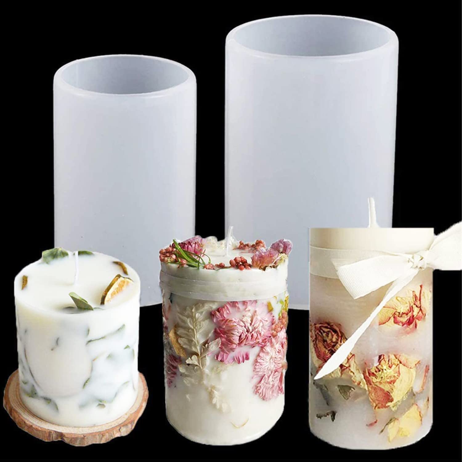 2Pcs Pillar Candle Molds,Silicone Mold for Candle Making Resin Mould Kit Cylindrical Candlestick Epoxy Casting DIY Crafts Clay Wax Soaps Polymer Clay