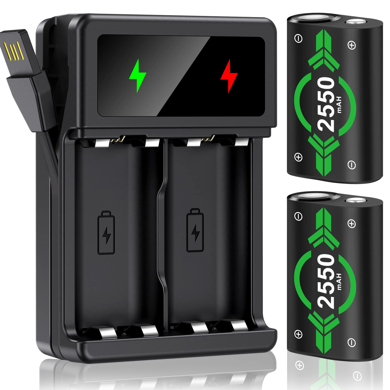 2x2550mAh Rechargeable Battery for Xbox One/Xbox Series X|S, Xbox Rechargeable battery pack for Xbox One/ Xbox S/ Xbox X/ Xbox Elite Controller, Xbox Controller Battery Pack with Charging Station