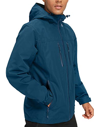 CAMEL CROWN Men's Waterproof Shell Jacket Windbreaker Hooded Rain Coat for Outdoor Hiking Climbing Traveling Blue XL