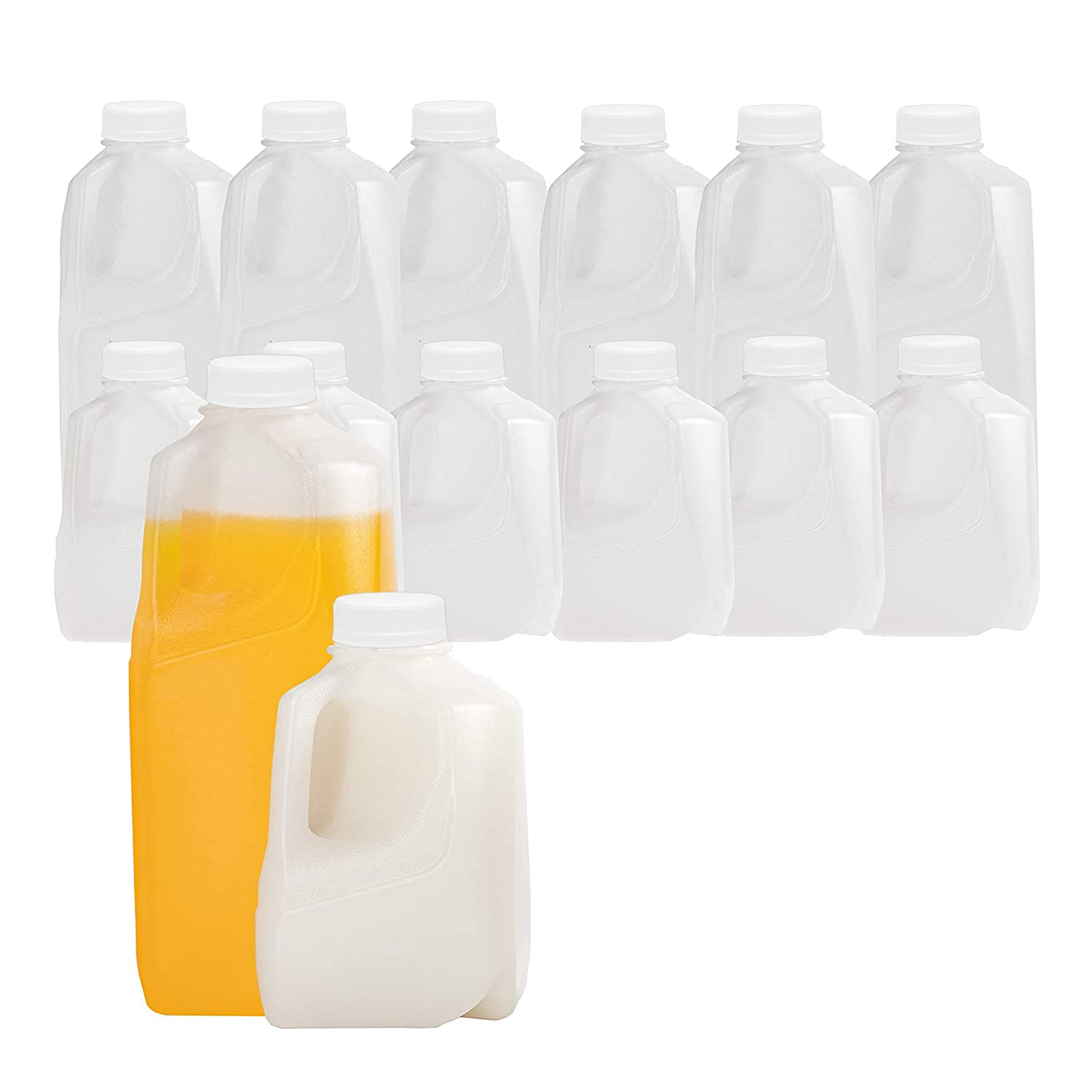 Upper Midland Products Half Gallon Jugs With Caps - 64oz (6PK) and 32oz (6PK) Empty Plastic Bottles and Lids - 12 Bottles Total