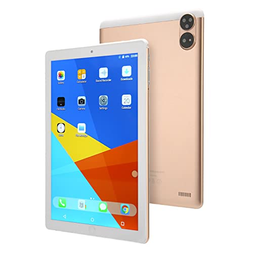64GB Storage Tablet PC, 10.1 Inch 1280x800 HD Touchscreen, Android5.1 4GB RAM Quad Core, 2MP Front 5MP Rear Camera, 5500mAh Battery, 3G Dual SIM, 5G WiFi Computer Tablets, Gold