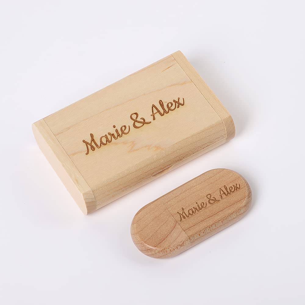 RXFSP Customize Personalised Laser Engraved Solid Wooden USB Flash Drive USB Box Wedding Photo Memory Storage Disk,Wedding ceremony,Company customization,Personal gift (64G, maple)