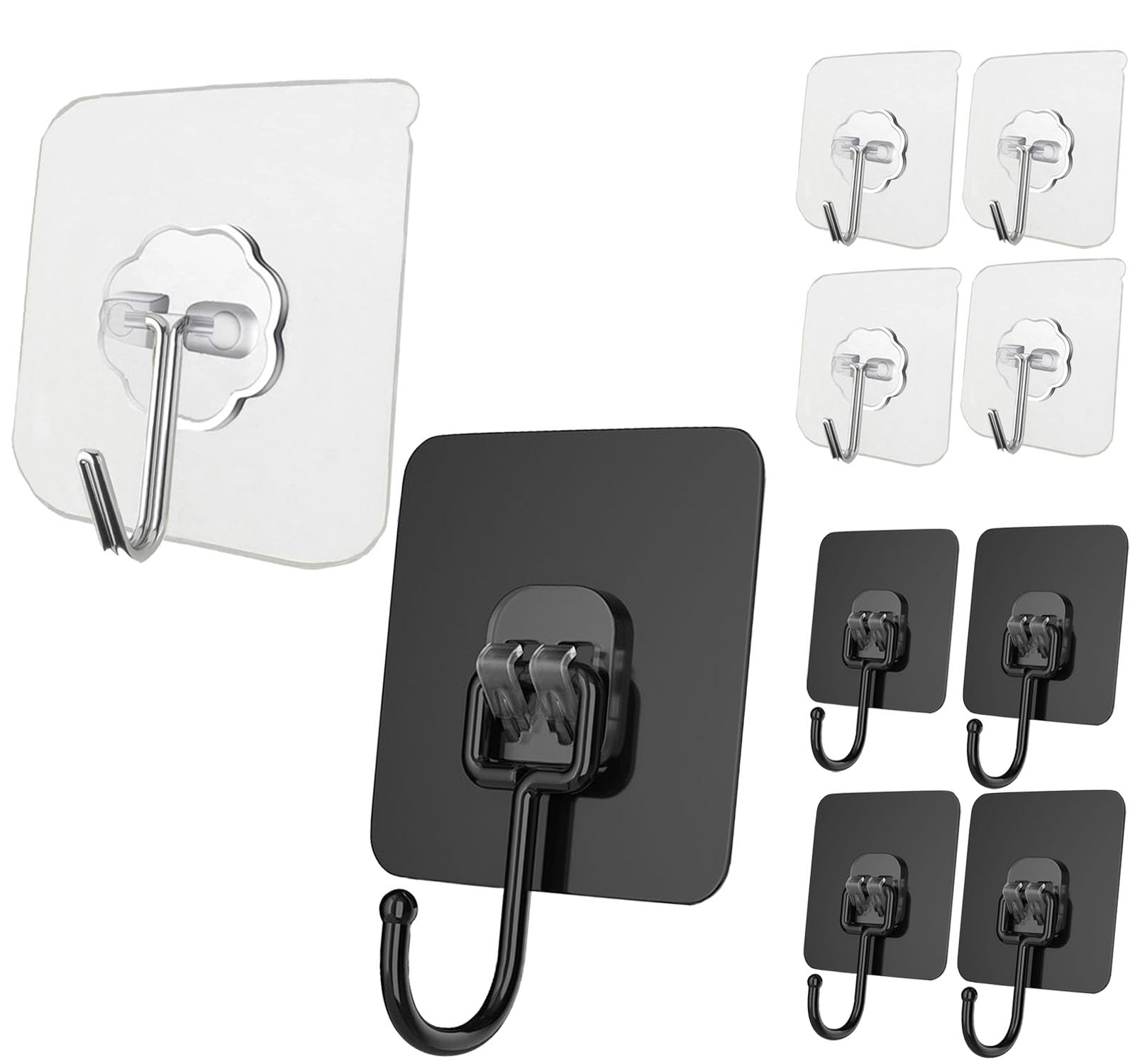 Free Eagle Adhesive Towel Wall Hooks, 10 Packs Hook Waterproof for Glass Shower Door, Holder for Bathroom Hanging Heavy Duty 33lb, Hand Towel Bar Hanger & Rack, Coat & Robe Hooks (Transparent, Black)