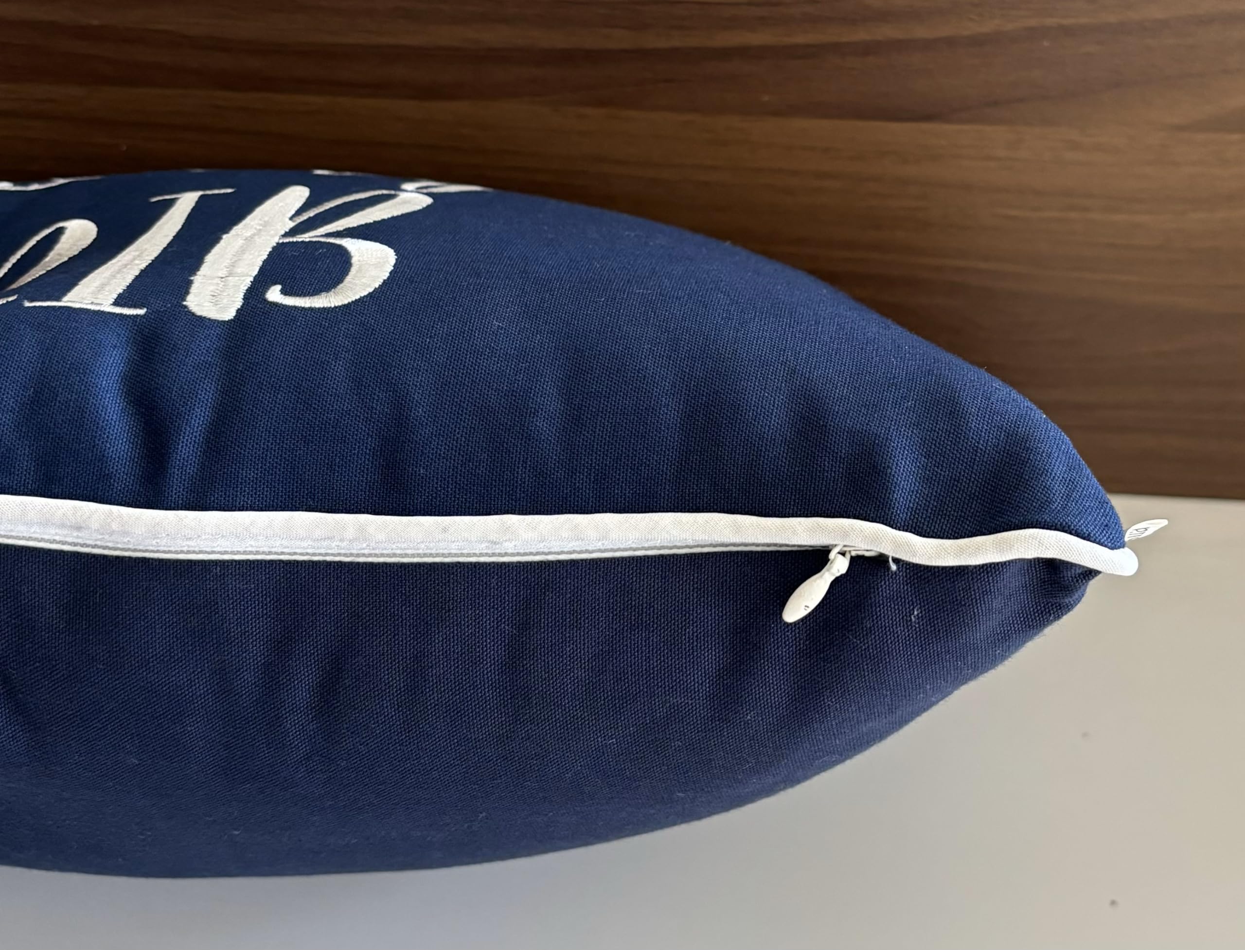 Rudransha Welcome to My Crib Embroidered Lumbar Accent Throw Pillow Cover - Nursery Decor - 12x18, Navy Blue