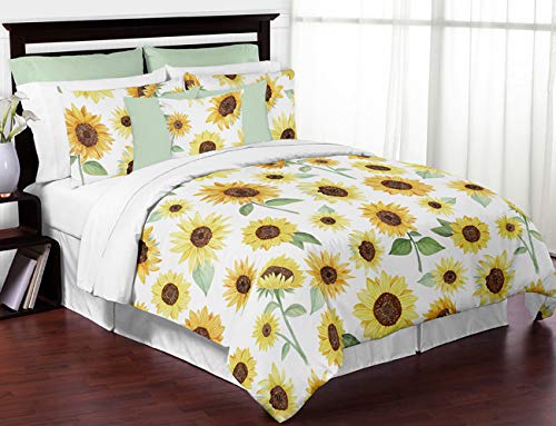 Sweet Jojo Designs Sunflower Floral Accent Floor Rug or Bath Mat - Yellow, Green and White Boho Farmhouse Flower