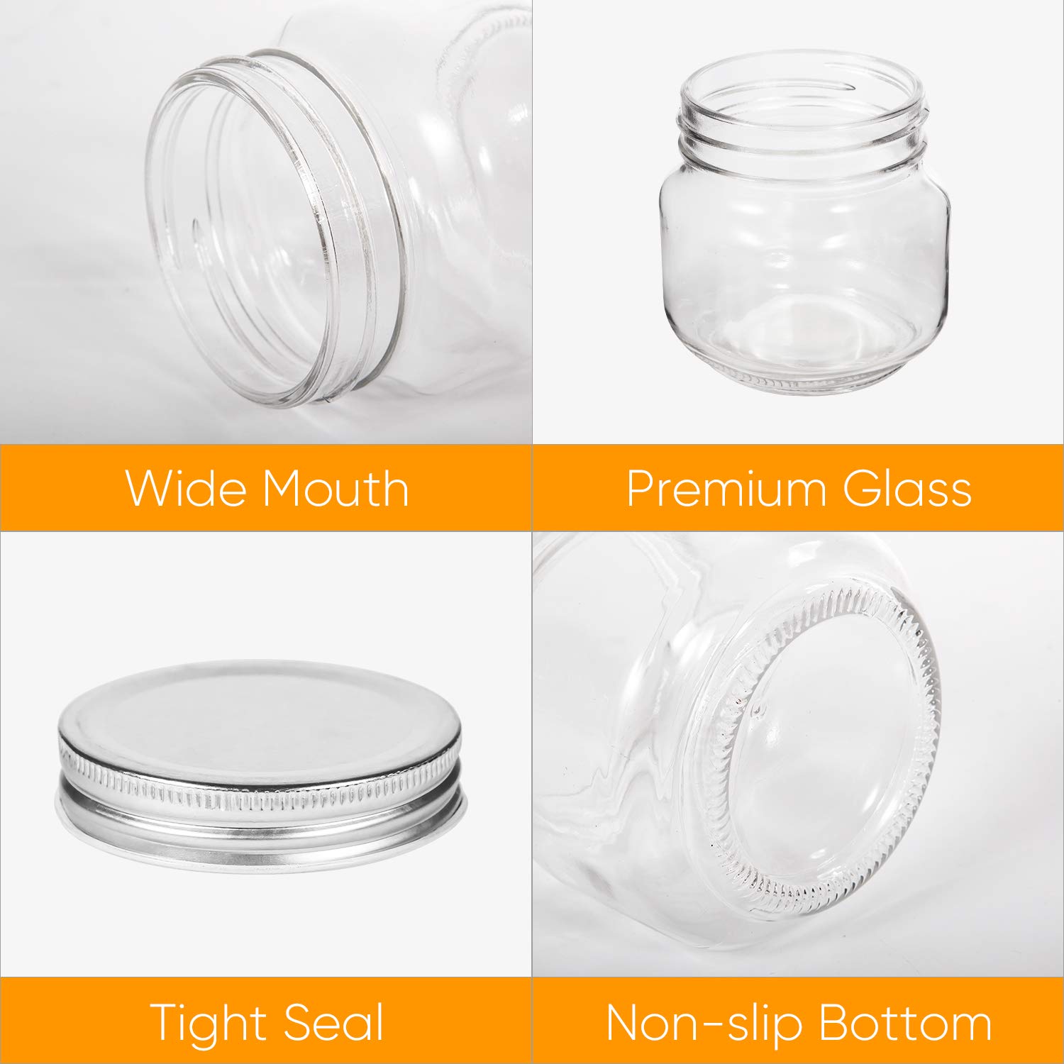 Accguan Mason Jars, glass jar 8OZ With Regular Lids and Bands(Silver), Ideal for Jam, Honey, Wedding Favors, Shower Favors, 30 PACK
