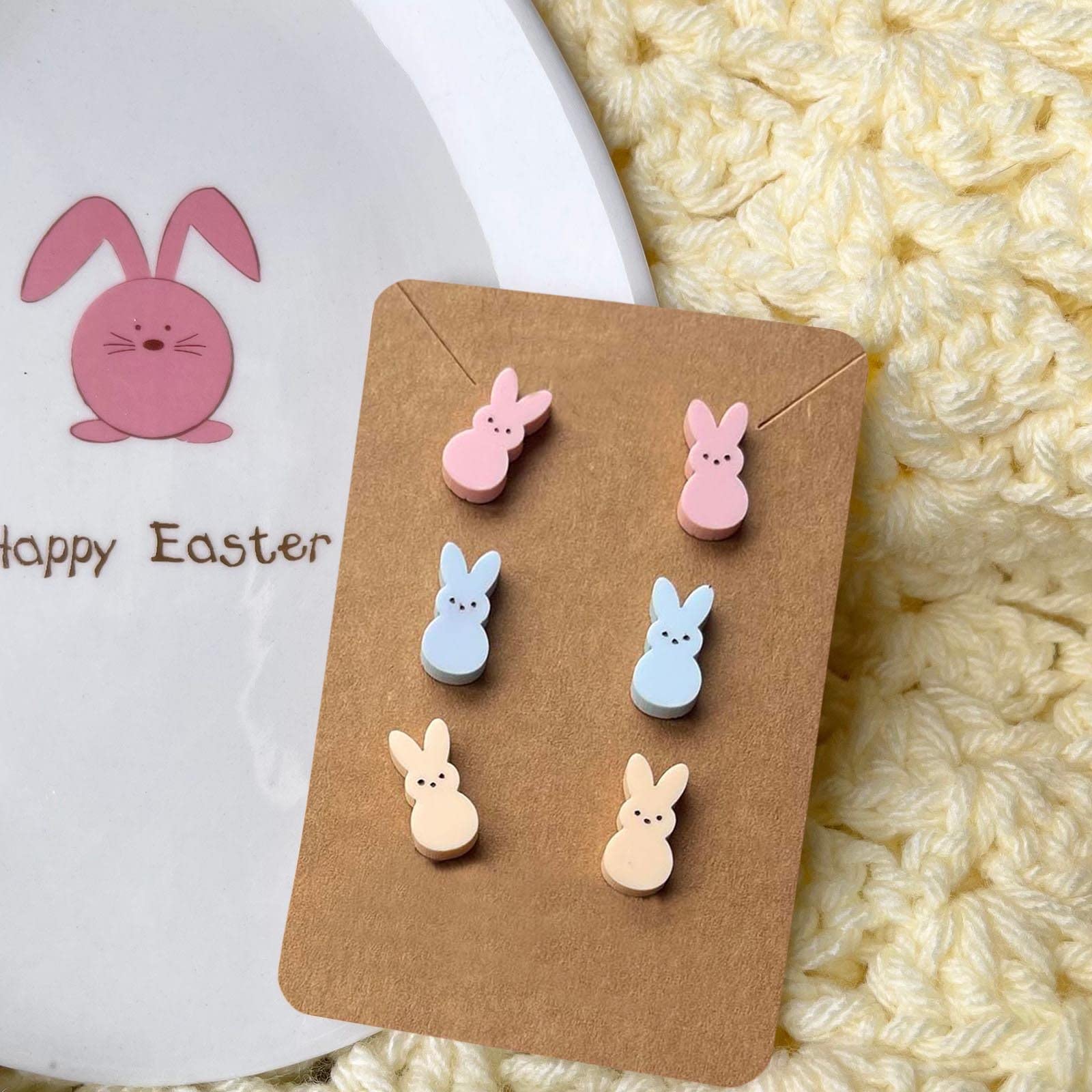3Pairs Easter Bunny Earrings, Spring Earrings Acrylic Easter Gift Spring Jewelry Rabbit Earrings