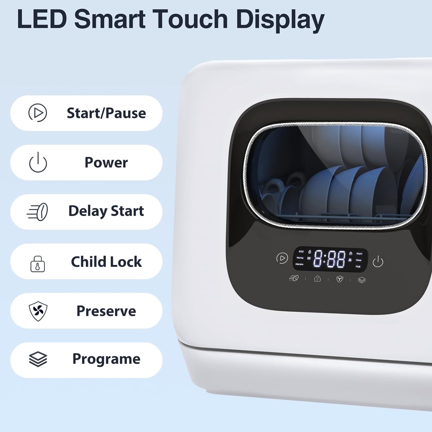 AGLUCKY Countertop Dishwasher, Portable Dishwashers with 6 Programs, 24H Timing, Air-Drying, 360Β° Deep Cleaning, Mini Dishwashers for Apartments, Dorms & Kitchenettes