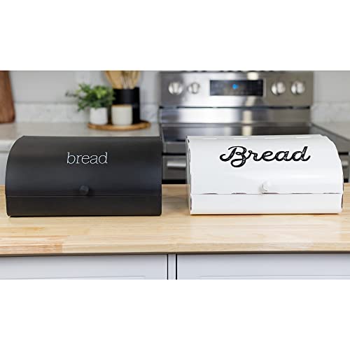 AuldHome Farmhouse Black Bread Box; Retro Vintage Style Enamel Countertop Bread Bin