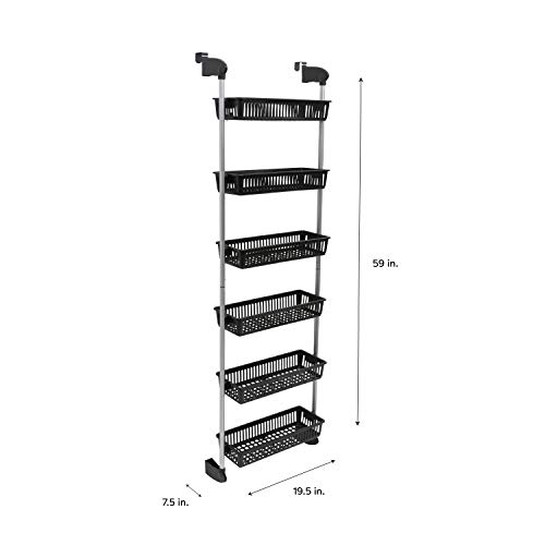 Organize It All Over The Door Storage Unit with Hooks | Dimensions : 7.50 x 19.50 x 59.00 | 6 Basket | Hanging Storage | Great for Kitchen | Bathroom | Bedroom | Space Saver | Black