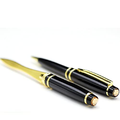 Free Engraving - Brass, Roller Ballpen, Refillable Pen, Ballpoint pen, Ball pen, Letter Opener Envelope Slitter Gold Letter Opener Gifts for Men, Women, Classy Gift Box, Free Customization (Black)