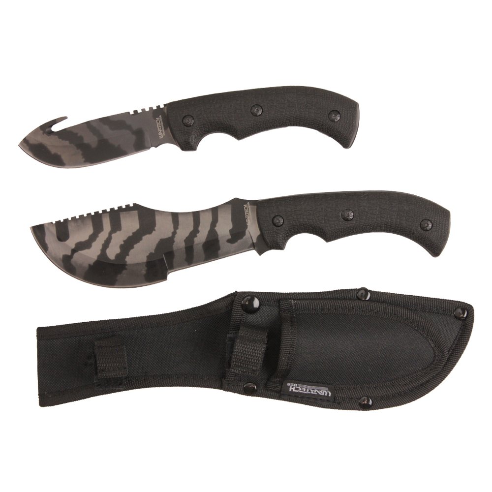 2Pcs set Survival Knife set Fixed Blade Hunting Knife with sheath Guthook HWT09BK