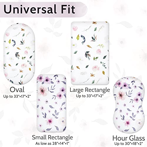 GFU Bassinet Sheets Fitted for Baby Girl, 2 Pack Soft Breathable Bedside Sleeper Sheets Set, Fit for Hourglass Oval Rectangular Bassinet Mattress Pad, Pink Purple Watercolor Floral