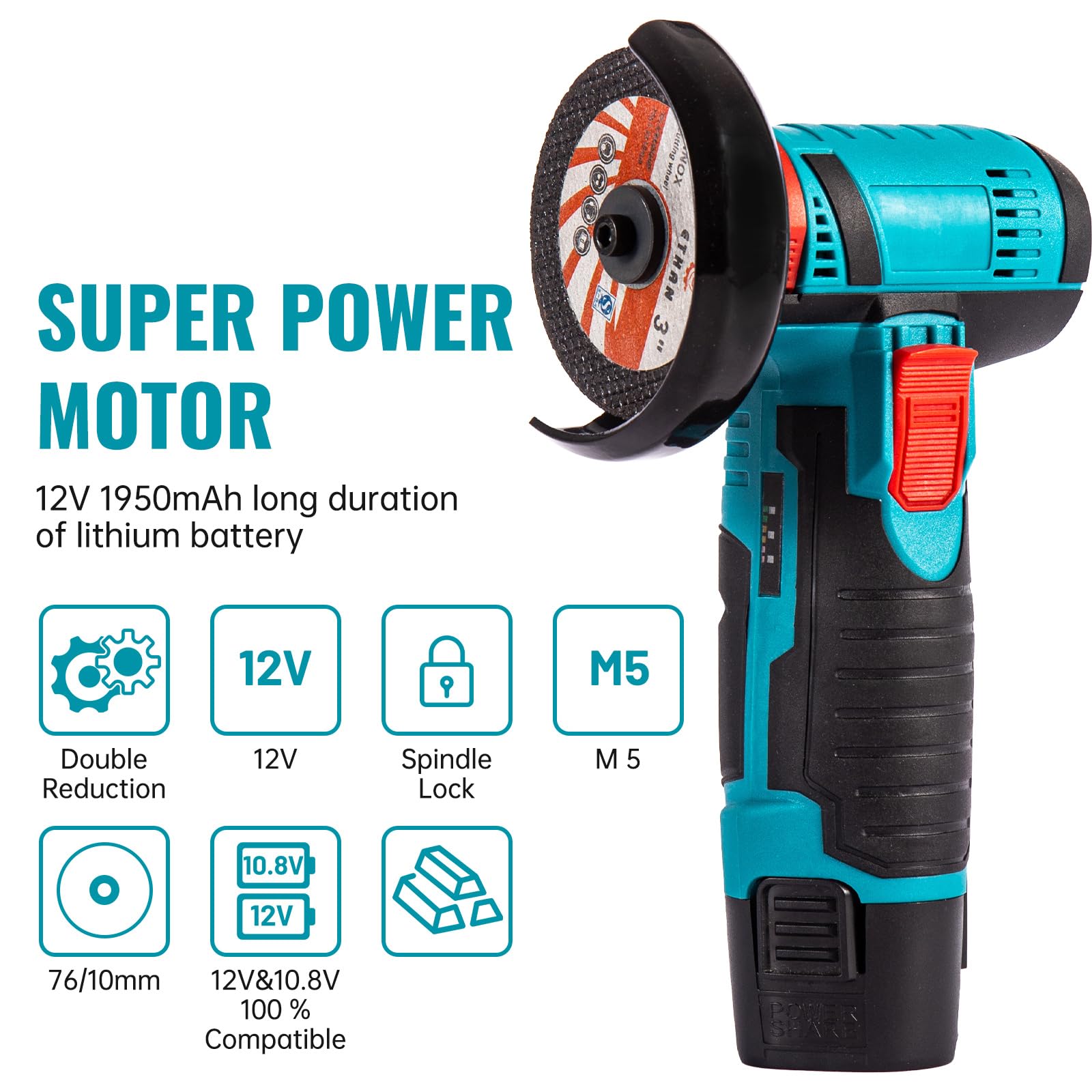 Housiwill Angle Grinder Tool, Mini Angle Grinder, Cordless Electric Angle Grinding Tool 12V 19500RPM with 2PCS 2000mAh Battery, Nylon Cutting Blade-s/Grinding Disc/Metal Cutting Disc (Green+blue)