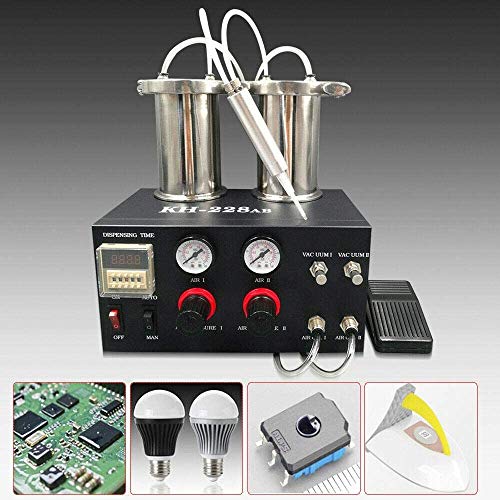 AB Adhesive Vuccum Glue Dispenser Machine AC 110V Semi-auto Digital Glue Dispenser with 2X500ml Stainless Steel Tanks and Foot Pedal Control Mode,Paste Liquid Adhesive Controller Dropper Machine