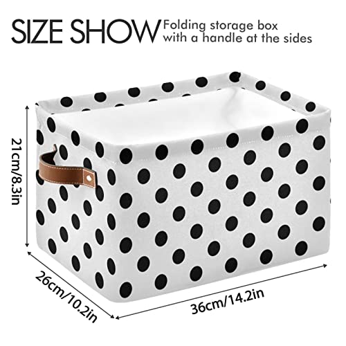ALAZA Black Polka Dots on White Large Storage Basket with Handles Foldable Decorative 1 Pack Storage Bin Box for Organizing Living Room Shelves Office Closet Clothes