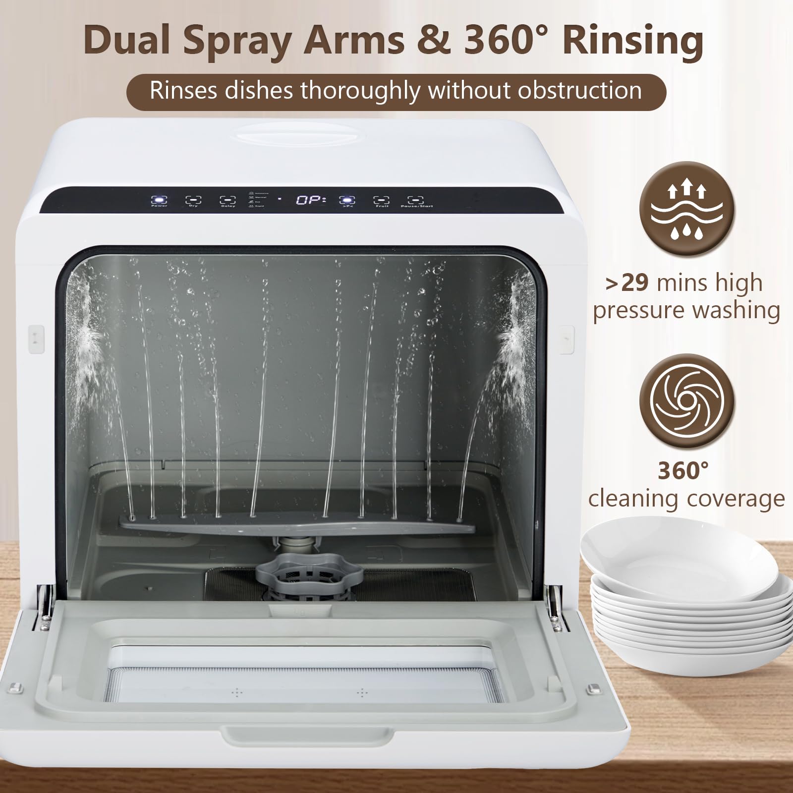 Agrestem Portable Dishwasher,Countertop Dishwasher with Water Tank,5 Programs, Dual Sprays,149℉ High Temp & Air Dry, Mini Dishwasher for RVs & Apartments