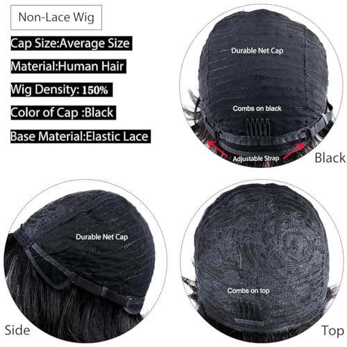 Evasens Pixie Cut Wig Human Hair Wigs for Black Women Short Wigs for Black Women Pixie wig with Bangs Full Machine Made Wig Glueless Wig Natural Wavy Wigs for Women