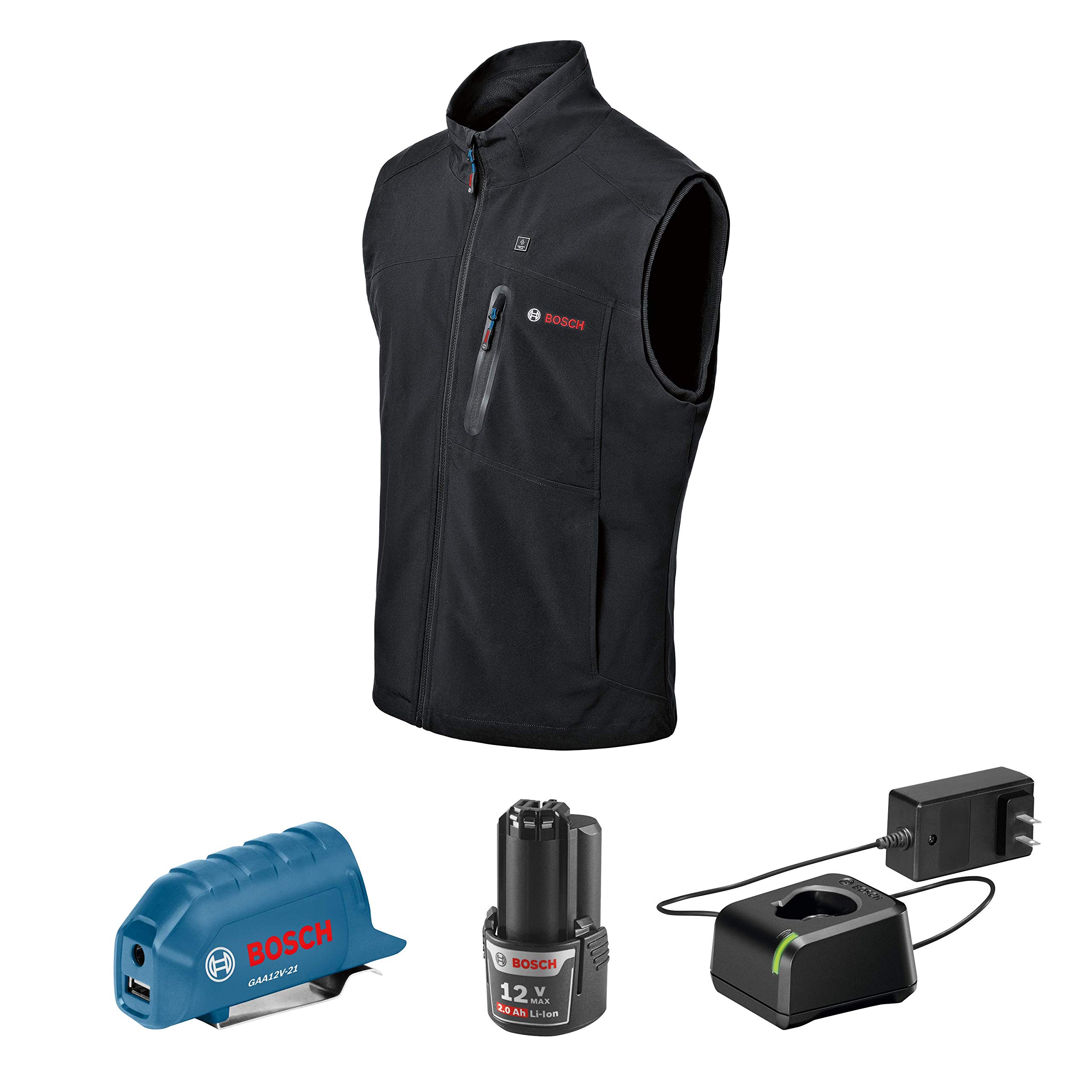 BOSCH 12V Max Heated Vest Kit with Portable Power Adapter & Bosch 12 Volt Lithium Ion- Battery