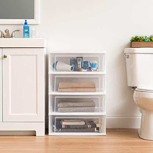 OROXCO 4 Drawer Wide Plastic Storage Tower for Adult or Teen, White and Clear