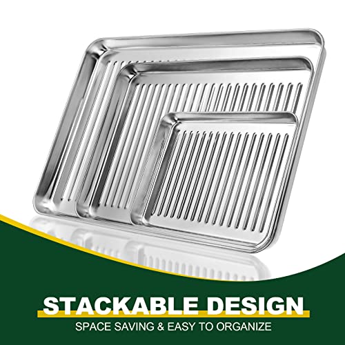 Baking Sheet Set of 3, CEKEE Stainless Steel Cookie Sheet for Baking Baking Pans Set, Jelly Roll Pan/Quarter Sheet Pan/Small Baking Sheet, 9/12/16 Inch, Warp Resistant & Heavy Duty & Easy Clean