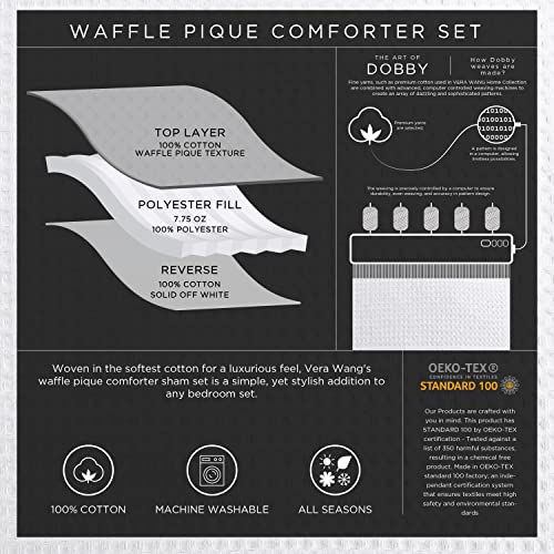Vera Wang - Queen Comforter Set, Luxury Cotton Bedding with Matching Shams, Medium Weight & Ideal for All Seasons (Waffle Pique Queen, White)