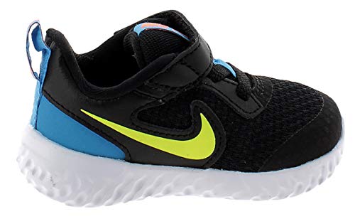 Nike Baby Revolution 5 Velcro Running Shoe, Black/Lemon Venom-Laser Blue-Hyper Crimson, 9C Regular US Toddler