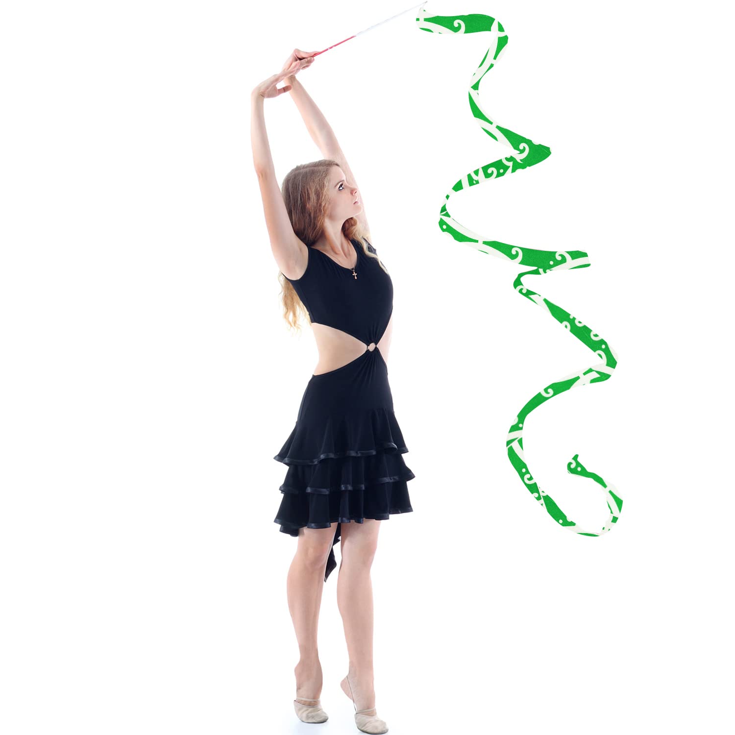 2pcs Dance Ribbons, 78.7 Inch Gymnastics Ribbon Rhythmic Dance Ribbons Baton Twirling for Artistic Dancing Kids Dancing Talent Shows