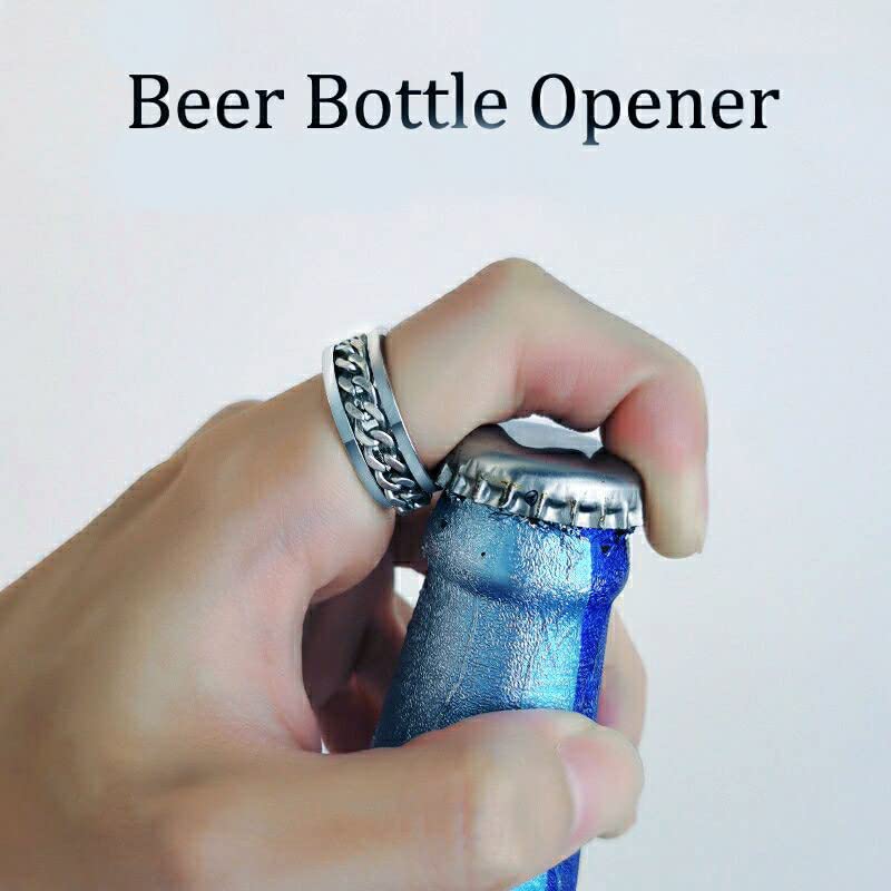 2Pcs Stainless Steel Anxiety Ring, Spinner Chain Thumb Beer Bar Opening Ring Set for Men Women BFF Gift Jeweley-Silver