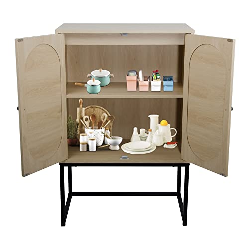 AWQM Natural Rattan 2 Door High Cabinet,Sideboard Buffet Cupboard Accent Cabinet,Adjustable Shelves,Free Standing Bookmatch,Easy Assembly26.77 L x 15.75" W x 41.34" H,Rustic Oak Beige