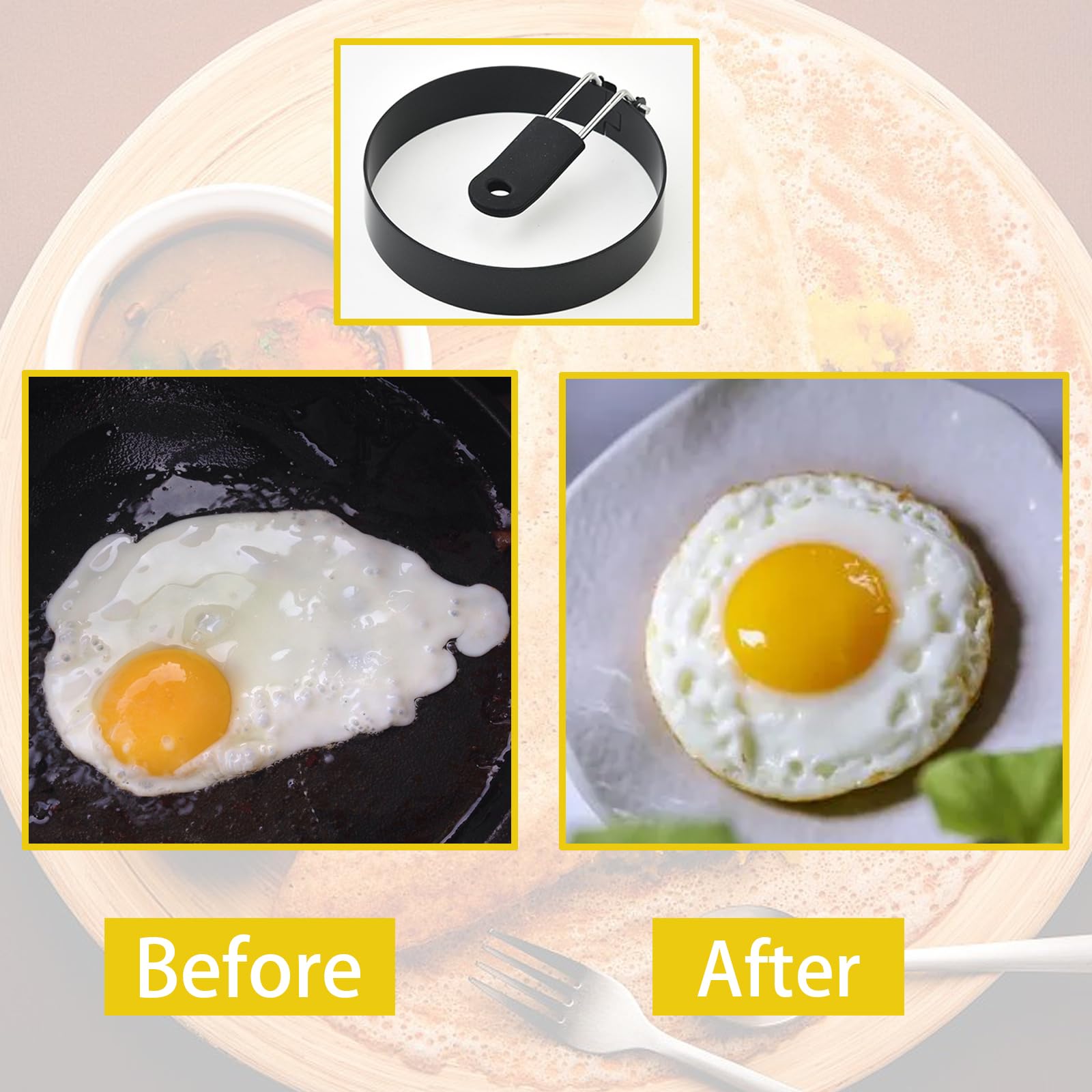 4 Packs Omelet Ring & Pancakes Ring & Egg Ring Set for Griddle,Non-stick Stainless Steel 8" Omelette Ring 6" Pancake Rings 4" Crumpet Ring,3" Egg Ring,Griddle Crepe Ring Egg Maker with Silicone Handle