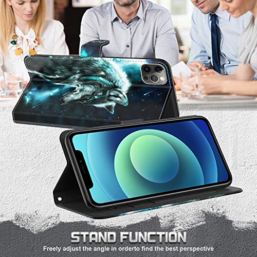 ALILANG Phone Case for Oppo Find X5 Pro Case, Premium Flip Magnetic Closure Stand Function Card Holder PU Leather Cover for Oppo Find X5 Pro Wallet Case-Wolf