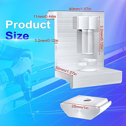 4 Packs Solar Panel Mounting Brackets Adjustable End Panel Clamp Aluminum Bracket for Solar Panel Photovoltaic Mounting System Accessories