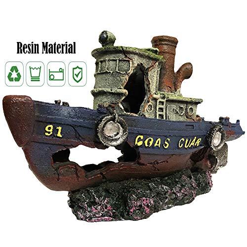 SLOCME Aquarium Large Shipwreck Decorations - Fish Tank Lifelike Ship Decor，Resin Material Large Pirate Ship Decor