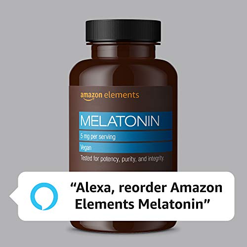 Amazon Elements Melatonin 5mg, Vegan, Helps with occasional sleeplessness, 195 Capsules, 6 month supply (Packaging may vary)