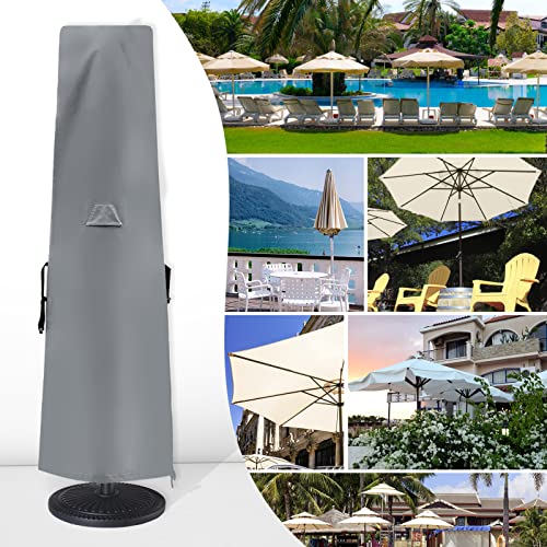 600D Patio Umbrella Parasol Cover Waterproof Outdoor Anti-UV Protective Cover with Zipper Fits Market Umbrella Up to 14 Feet,Grey