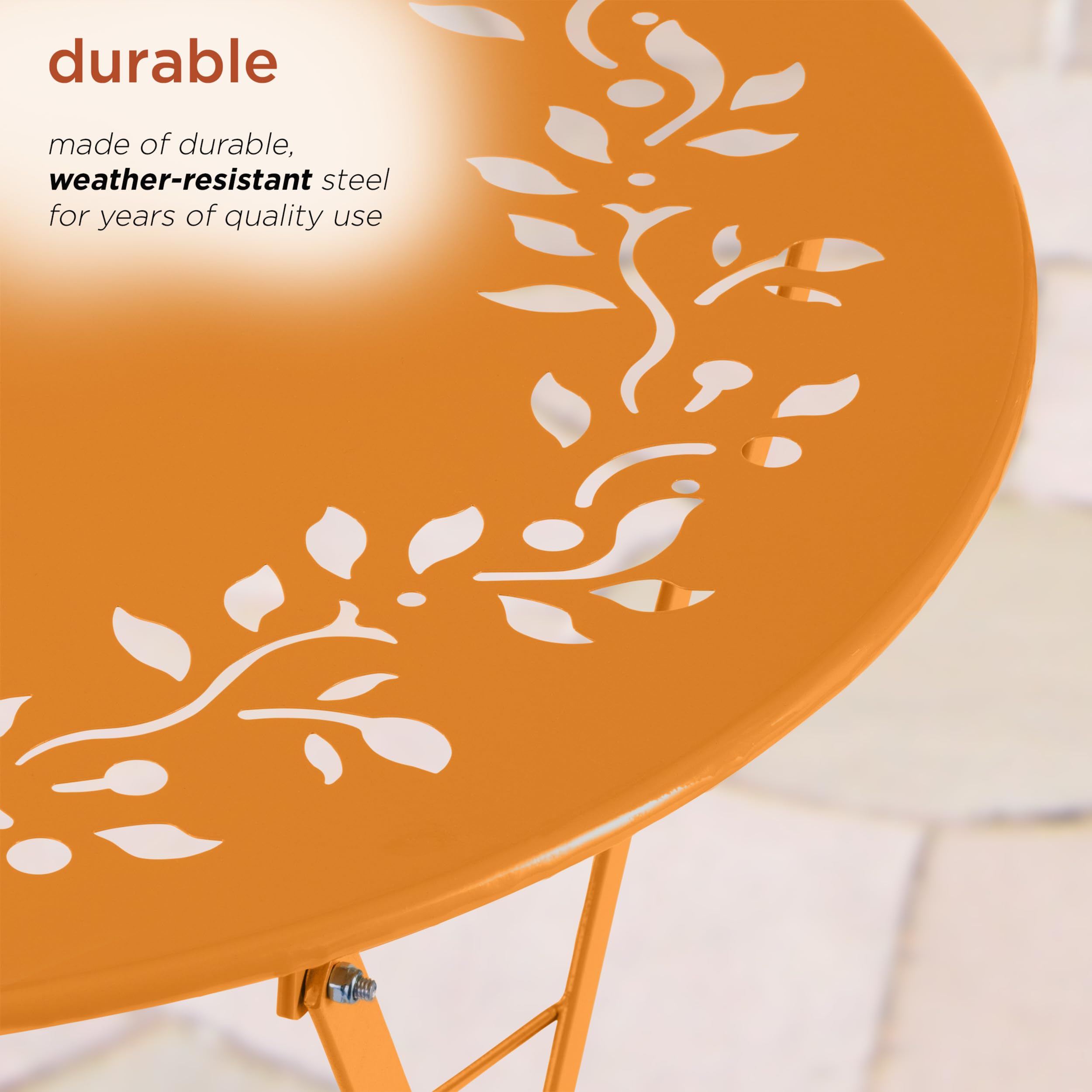 Alpine Corporation Indoor/Outdoor 3-Piece Bistro Set Folding Table and Chairs Patio Seating, Orange