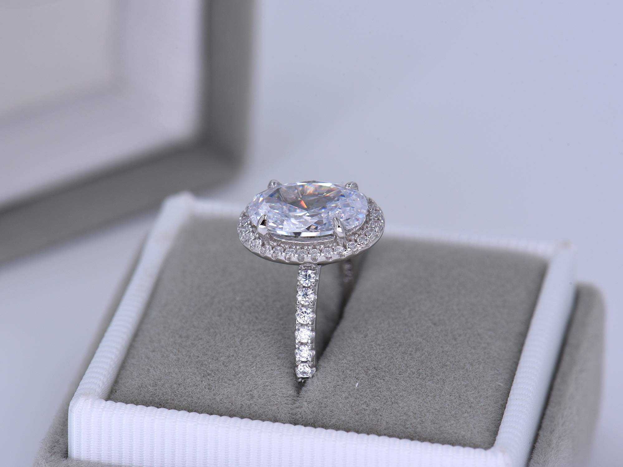 3 ctw Oval Halo Ring CZ Engagement Ring in Sterling Silver