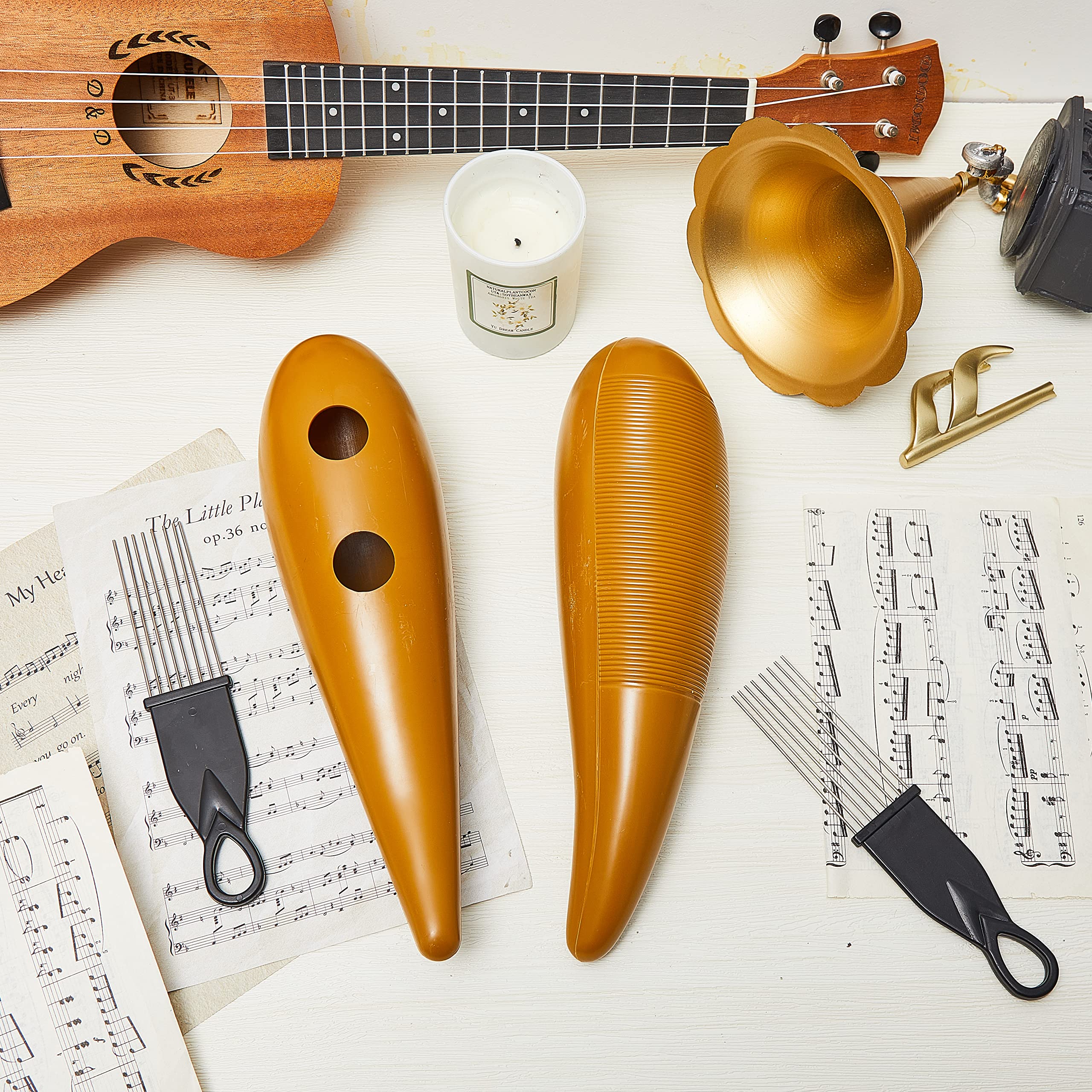 4 Pcs Guiro Instrument 3.3" x 12" Fish Shaped Latin Percussion Instrument ABS Guiro Percussion with Scraper Musical Training Tool for Beginners Professional Band Accompaniment Brown Music