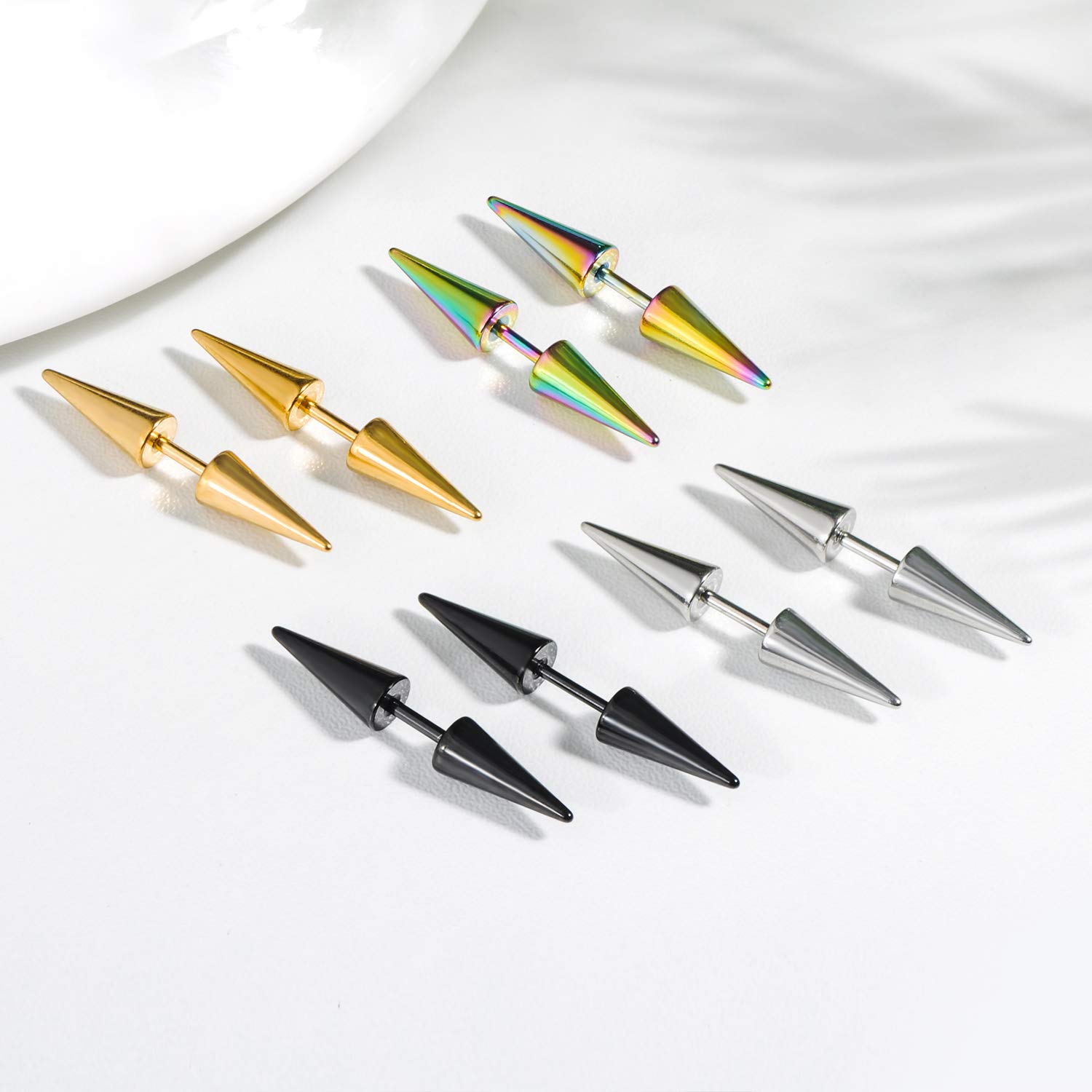 4 Pairs 16G Barbell Earrings Cartilage Triple Forward Helix Stud Anti Tragus Lobe Rook Piercing Steel Bars 12mm Spike