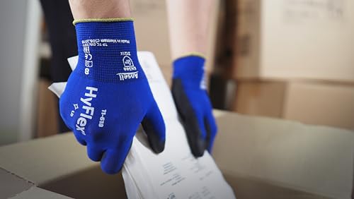 Ansell HyFlex 11-618 Nylon Light Duty Multi-Purpose Glove with Knitwrist, Abrasion/Cut Resistant, Size 9, Blue (Pack of 12 Pair)