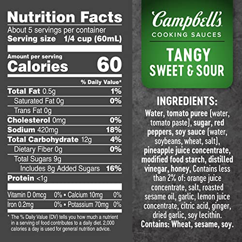 Campbell's Cooking Sauces, Tangy Sweet and Sour, 11 Oz Pouch