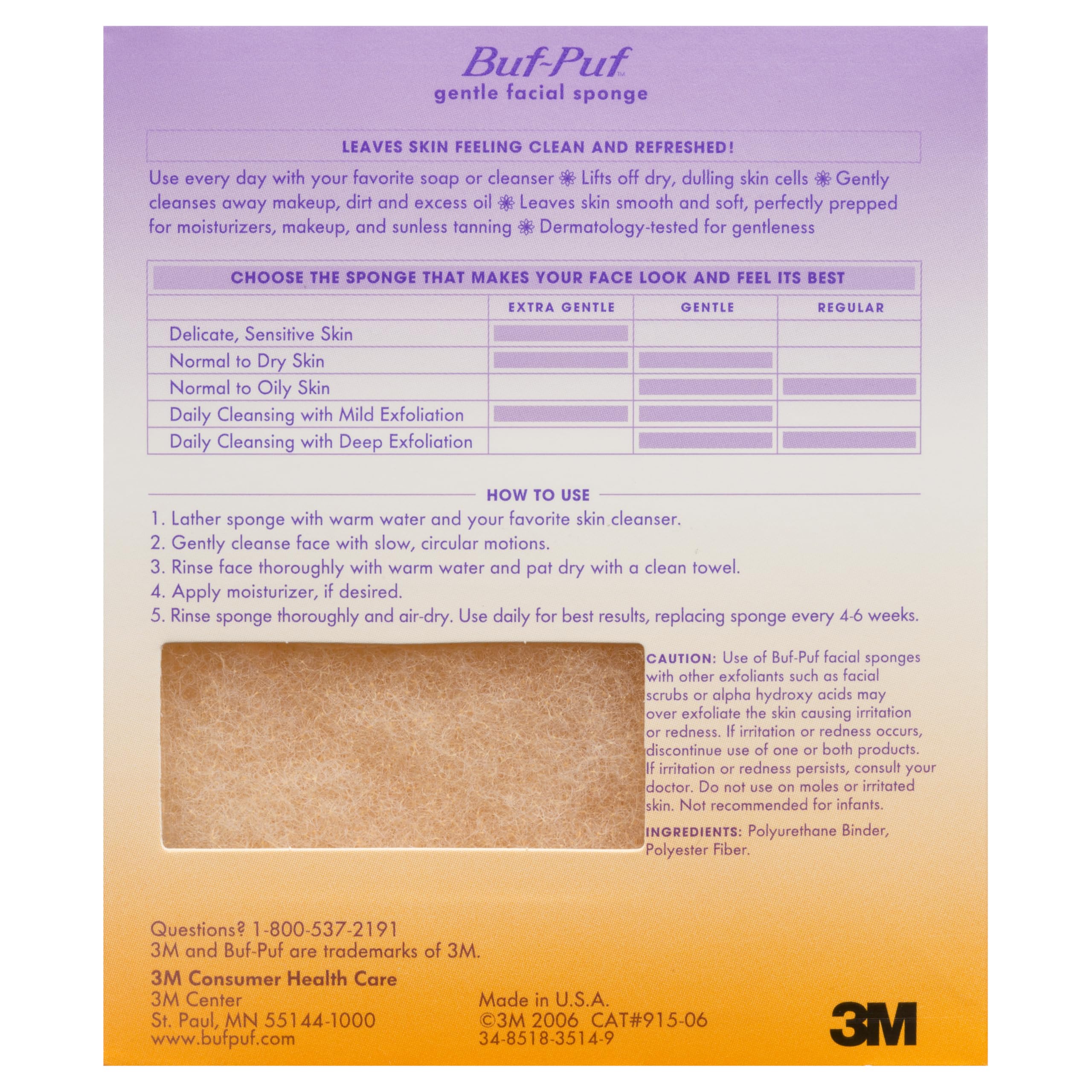 Buf-Puf Gentle Facial Sponge, Dermatologist Developed, Removes Deep Down Dirt & Makeup That Causes Breakouts and Blackheads, Reusable, Exfoliating, 2 Count