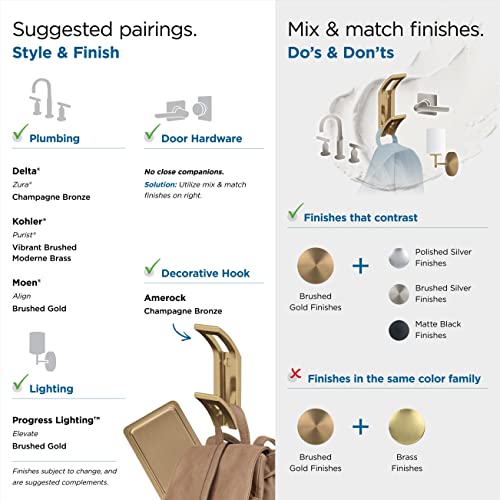 Amerock H37010CZ | Avid Double Prong Decorative Wall Hook | Champagne Bronze Hook for Coats, Hats, Backpacks, Bags | Hooks for Bathroom, Bedroom, Closet, Entryway, Laundry Room, Office