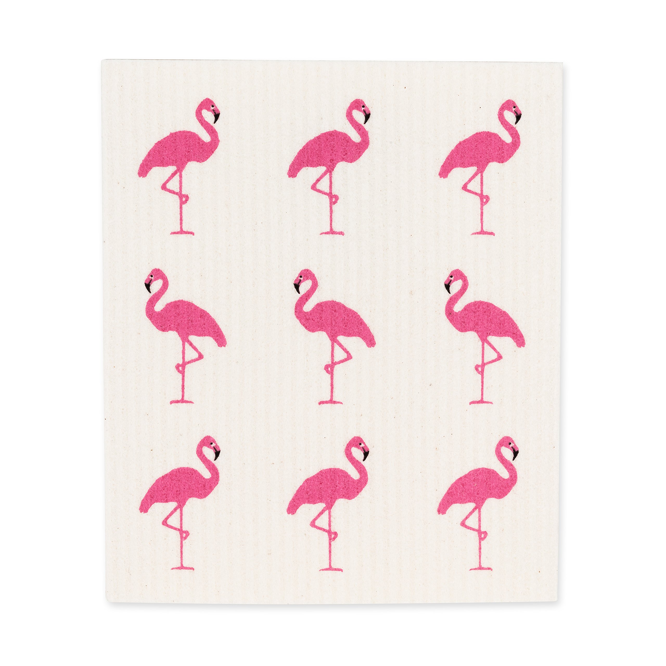 Abbott Collection 84-ASD-AB-09 S/2 Flamingo Dish Cloth-6.5x8 L, 6.5" x 8", White/Pink