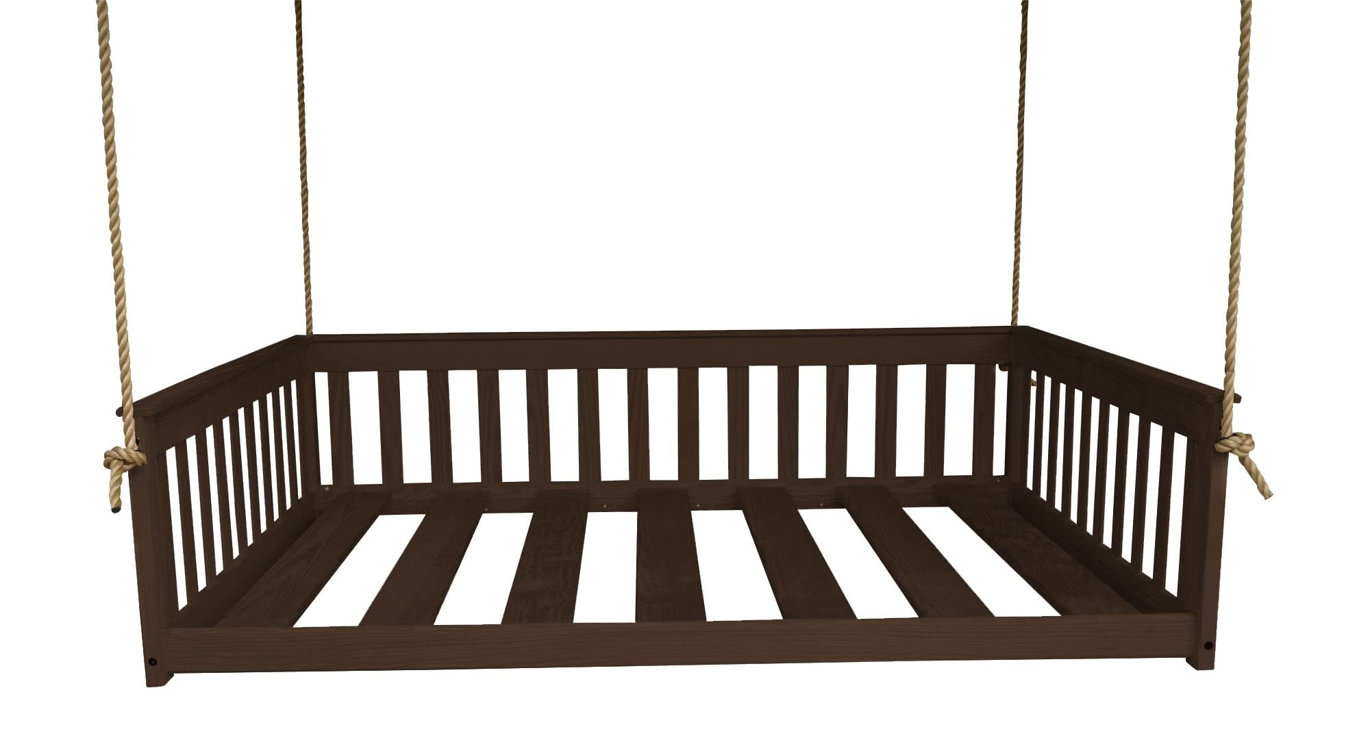 Amish-Made Full Size Mission-Style Tobacco Stain Wooden Swing Bed with Ropes