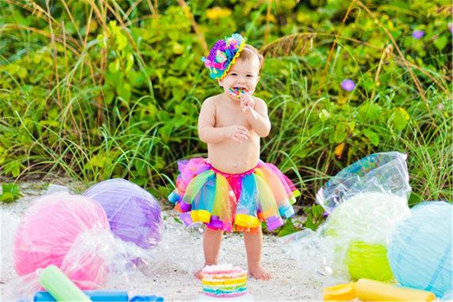 traderplus Rainbow T-Shirt and Ballet Tutu Skirt with Hair Bows Set for Baby Girls (4-6 Years)